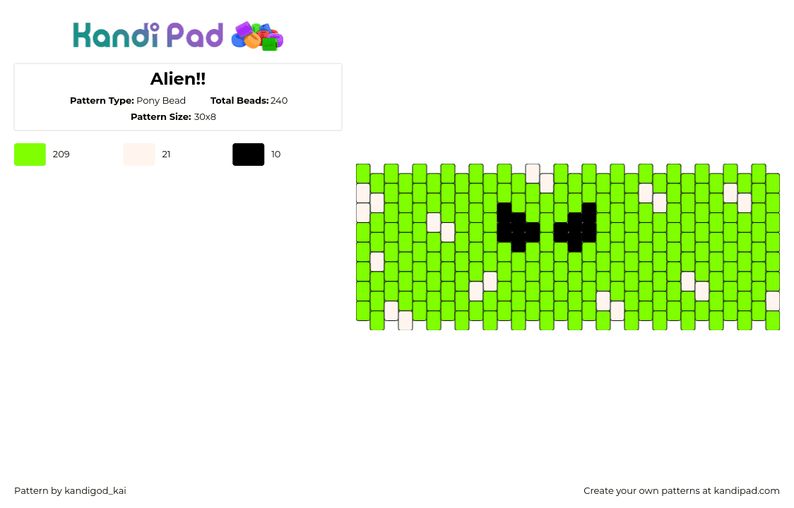 Alien!! Pony Bead Pattern - Kandi Pad | Kandi Patterns, Fuse Bead ...