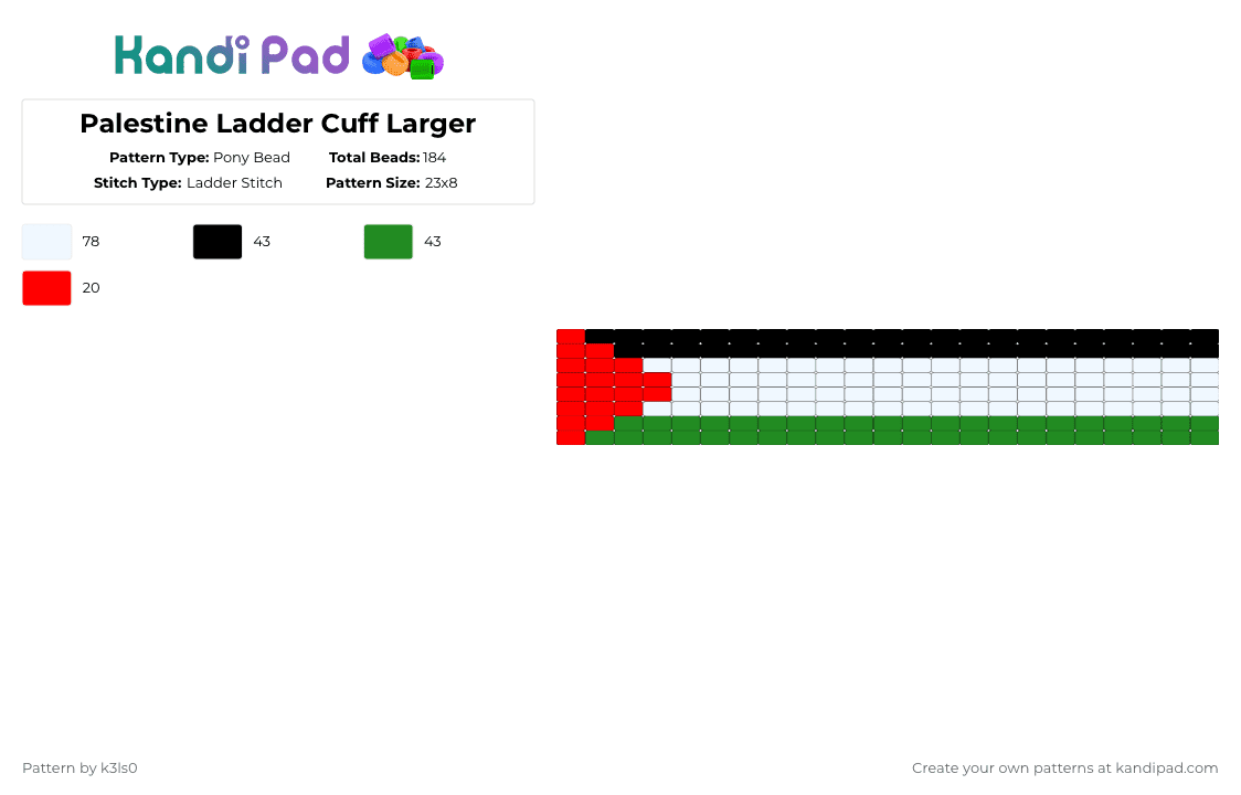 Palestine Ladder Cuff Larger Pony Bead Pattern - Kandi Pad | Kandi ...
