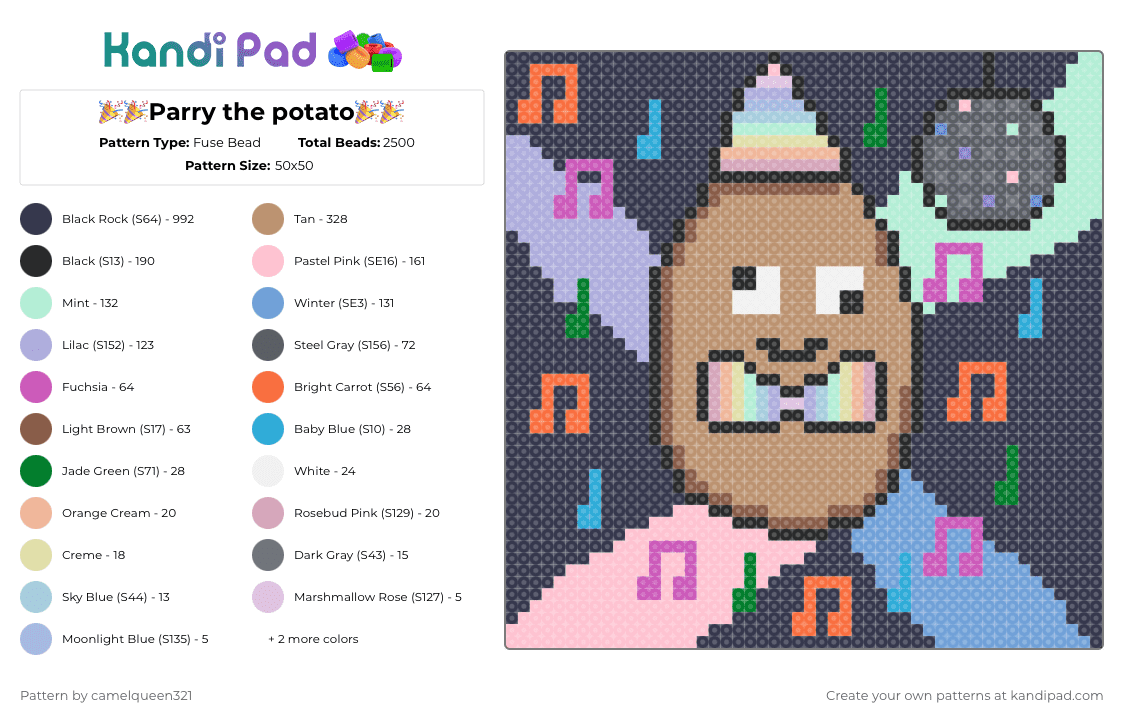 🎉🎉Parry the potato🎉🎉 Fuse Bead Pattern - Kandi Pad | Kandi Patterns ...