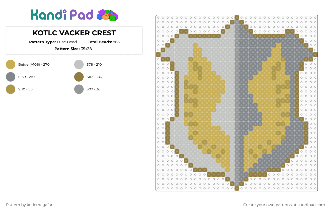 KOTLC VACKER CREST Fuse Bead Pattern - Kandi Pad | Kandi Patterns, Fuse ...