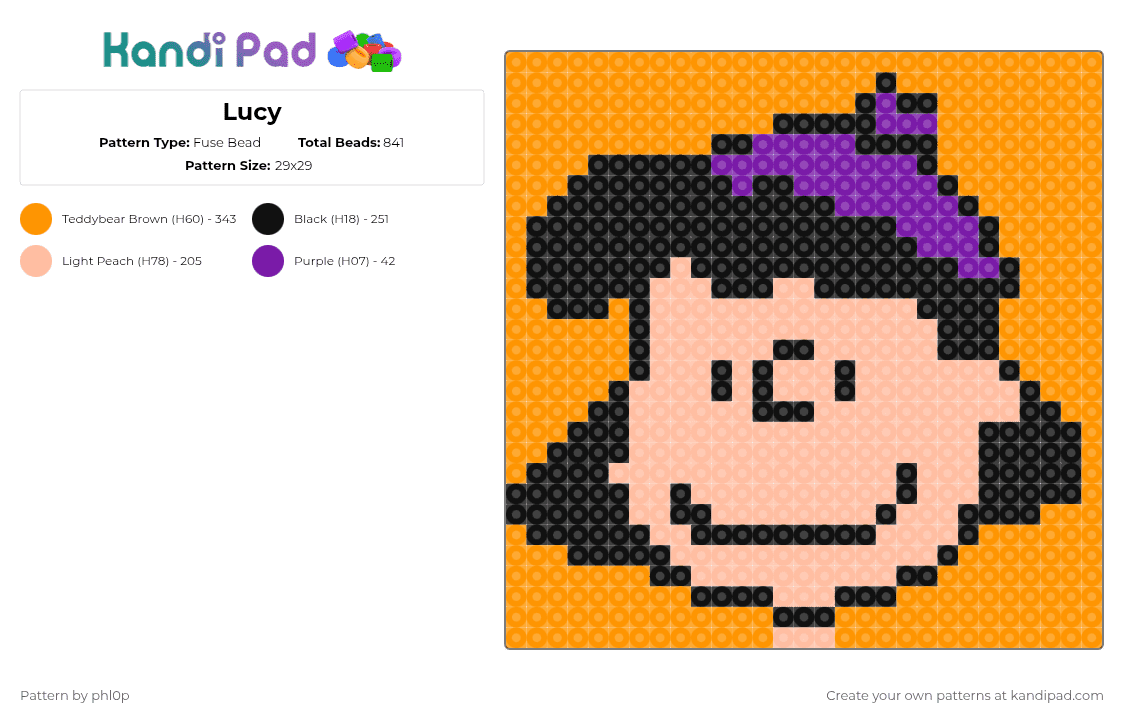 Lucy Fuse Bead Pattern - Kandi Pad | Kandi Patterns, Fuse Bead Patterns ...