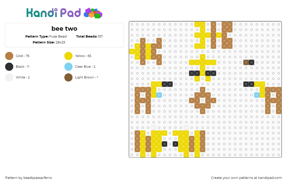 Bee two Fuse Bead Pattern - Kandi Pad | Kandi Patterns, Fuse Bead ...