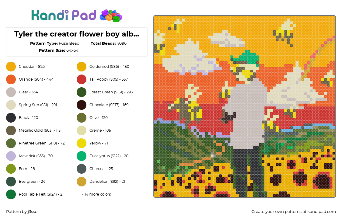 Tyler the creator flower boy album cover Fuse Bead Pattern - Kandi Pad ...
