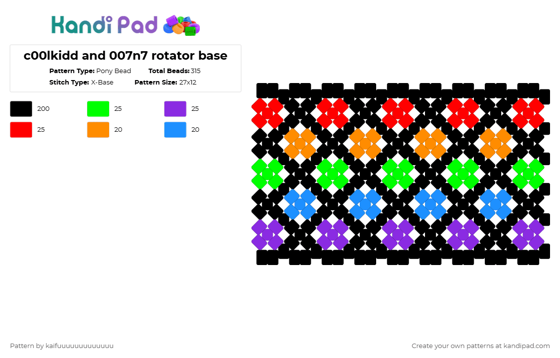 C00lkidd and 007n7 rotator base Pony Bead Pattern - Kandi Pad | Kandi ...