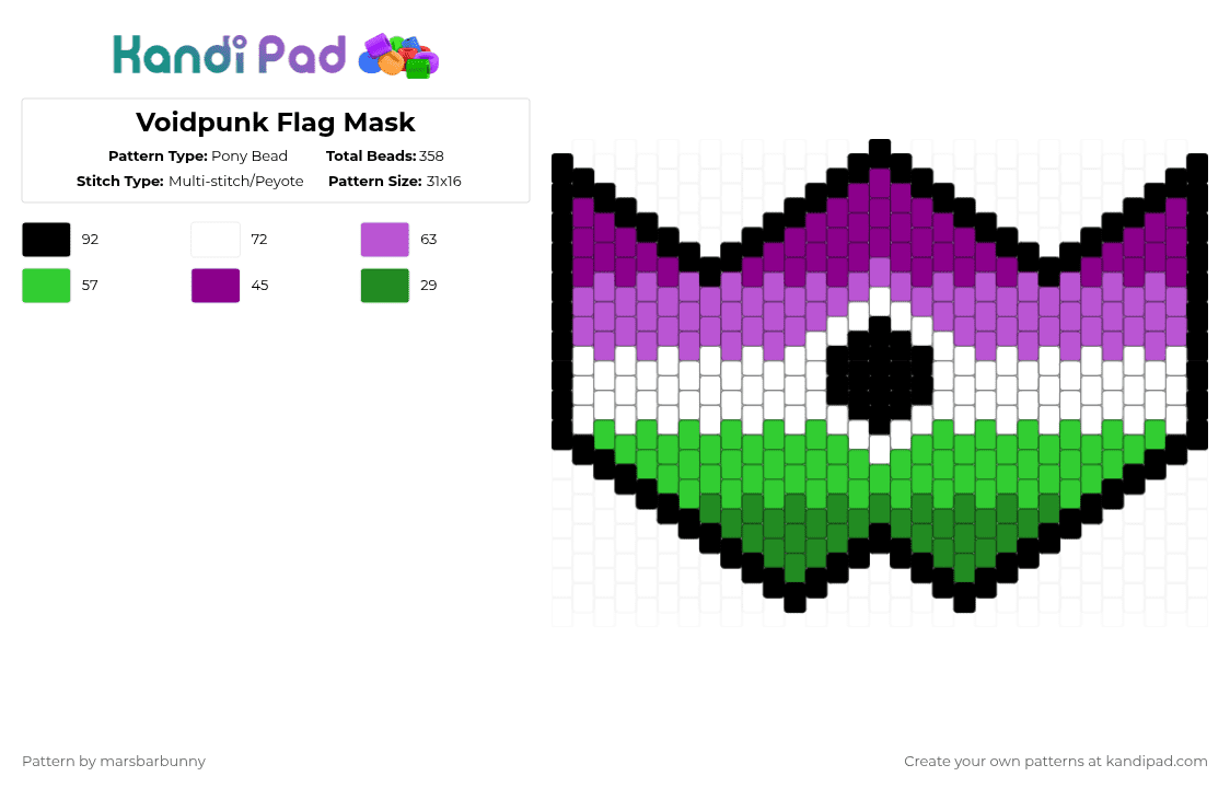 Voidpunk Flag Mask Pony Bead Pattern - Kandi Pad | Kandi Patterns, Fuse ...