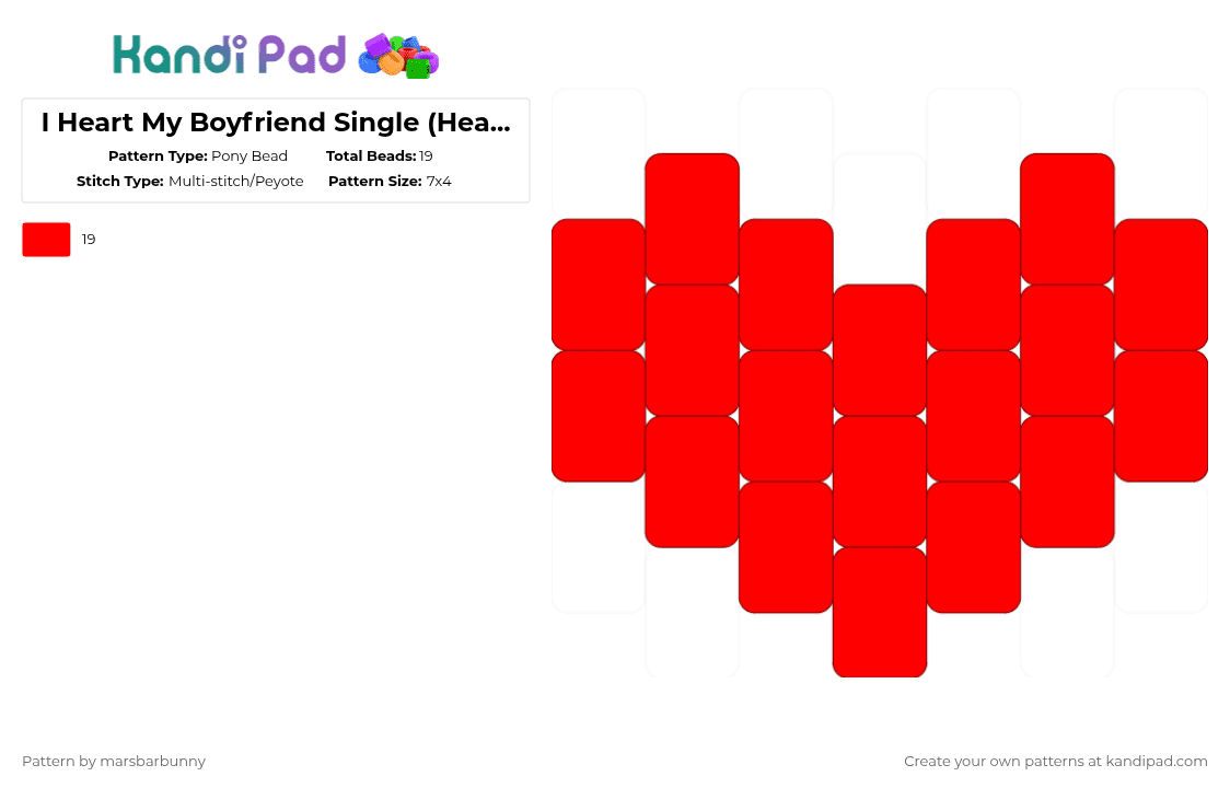 I Heart My Boyfriend Single (Heart Piece) Pony Bead Pattern - Kandi Pad ...