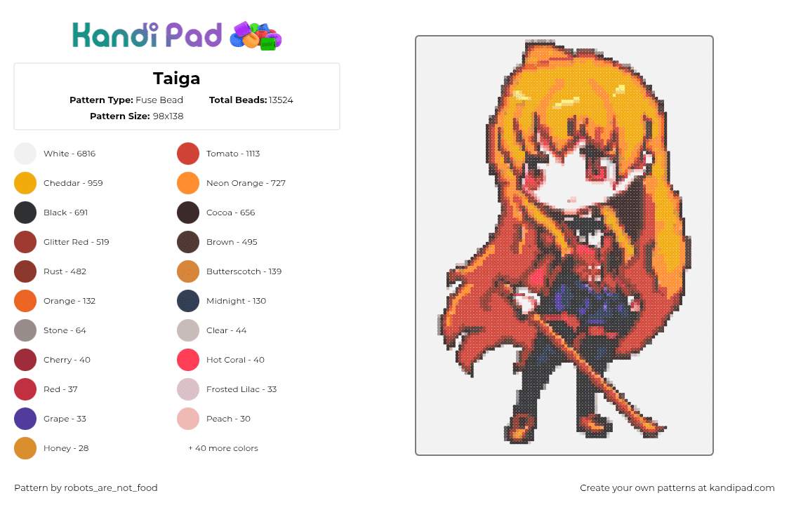Taiga Fuse Bead Pattern - Kandi Pad | Kandi Patterns, Fuse Bead ...