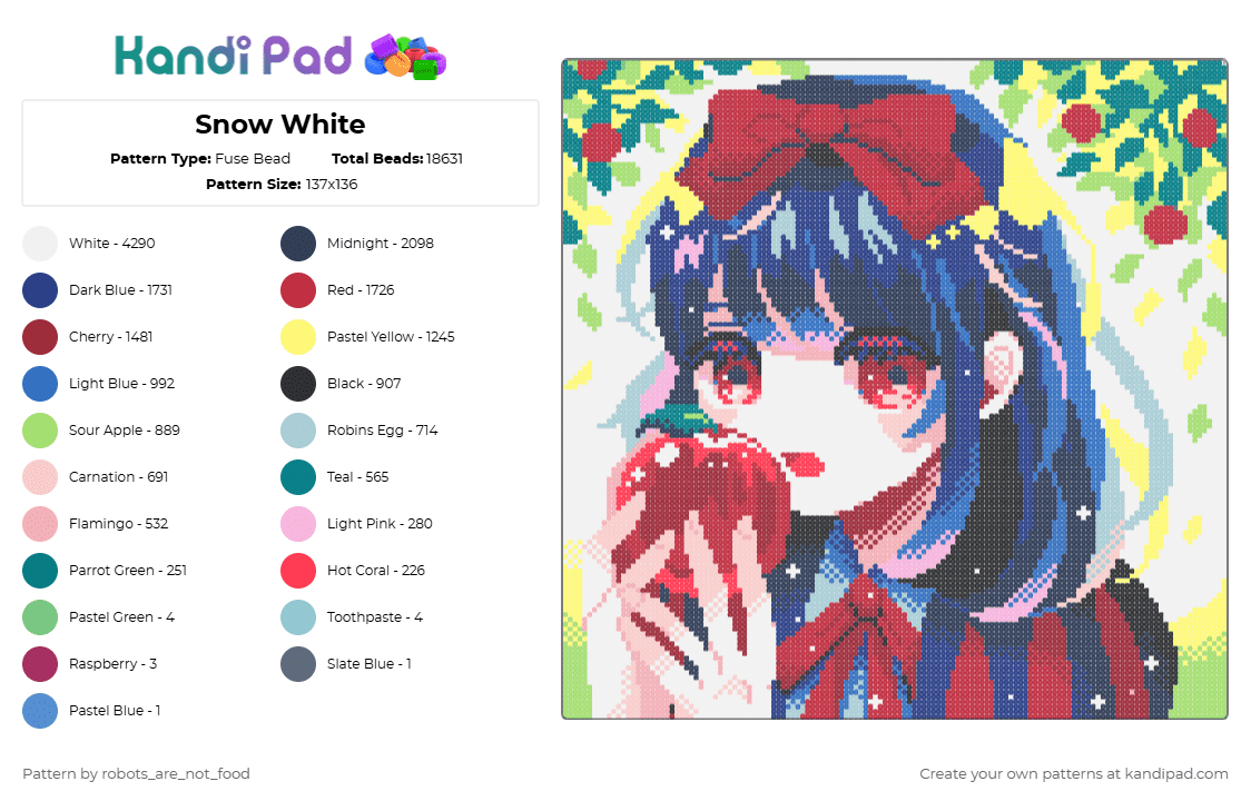 Snow White Fuse Bead Pattern - Kandi Pad | Kandi Patterns, Fuse Bead ...