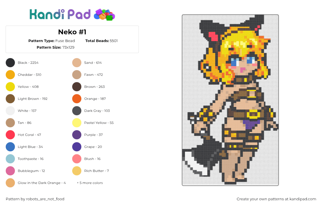 Neko #1 Fuse Bead Pattern - Kandi Pad | Kandi Patterns, Fuse Bead ...
