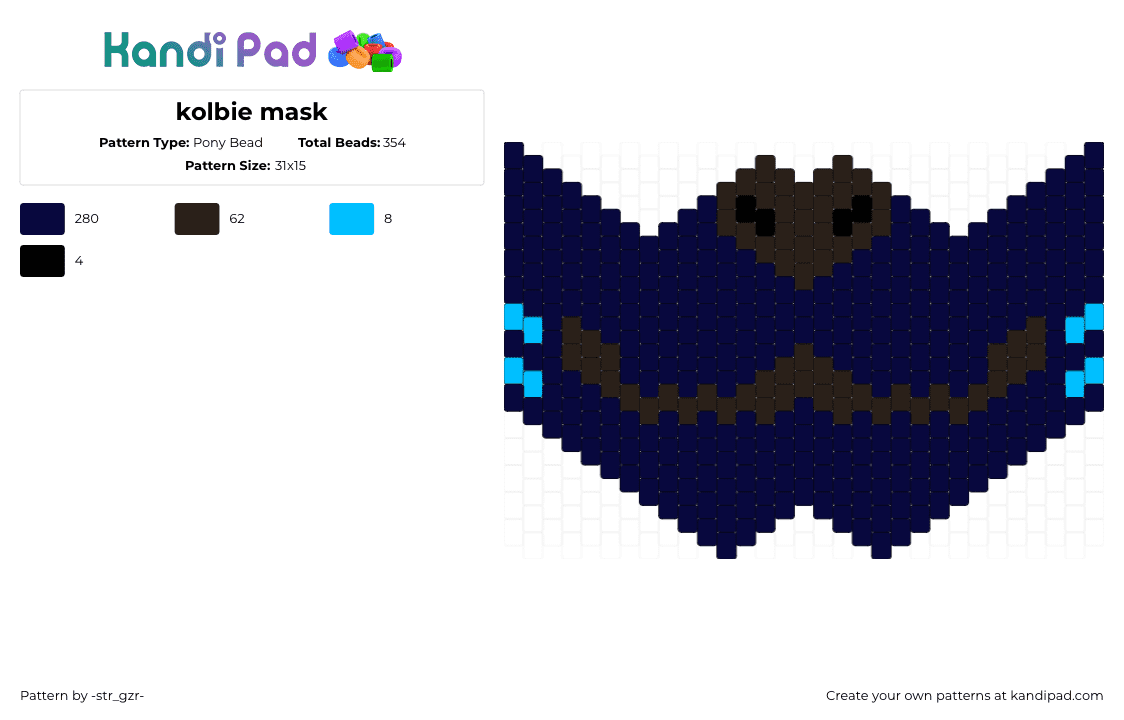Kolbie mask Pony Bead Pattern - Kandi Pad | Kandi Patterns, Fuse Bead ...