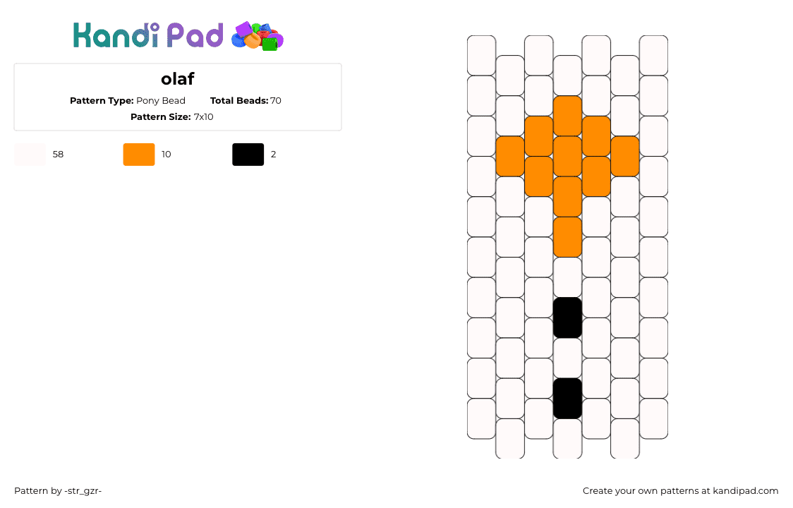 Olaf Pony Bead Pattern - Kandi Pad | Kandi Patterns, Fuse Bead Patterns ...