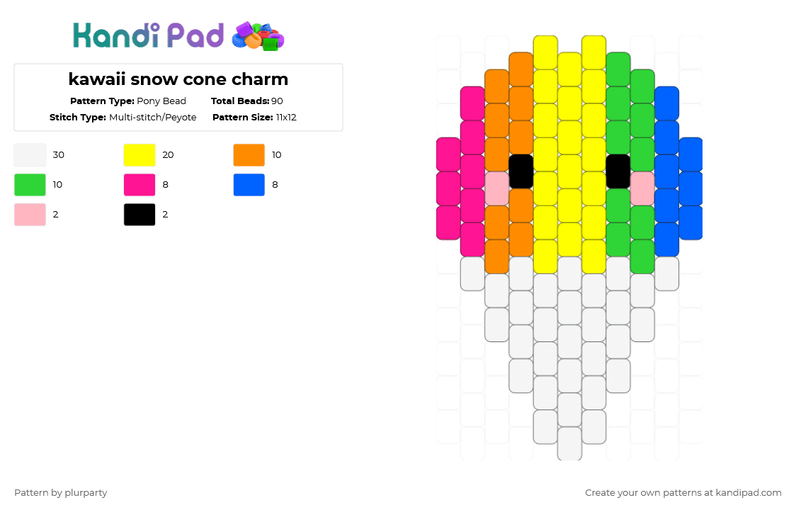 Kawaii snow cone charm Pony Bead Pattern - Kandi Pad | Kandi Patterns ...