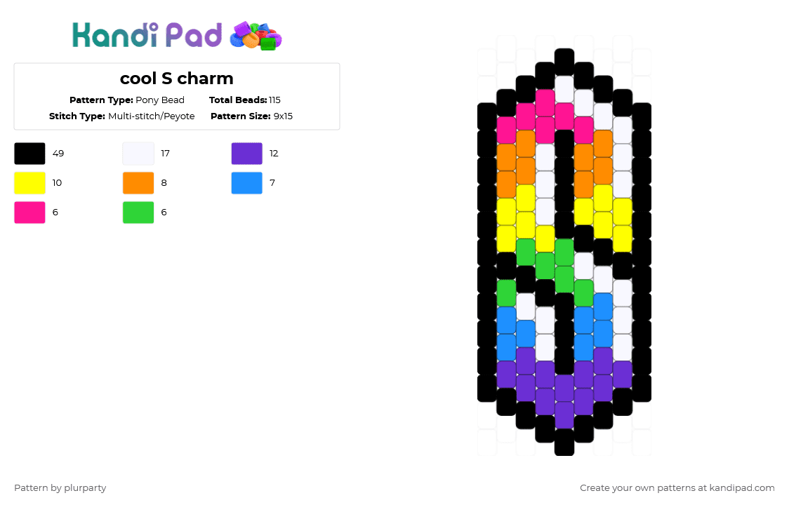 Cool S charm Pony Bead Pattern - Kandi Pad | Kandi Patterns, Fuse Bead ...