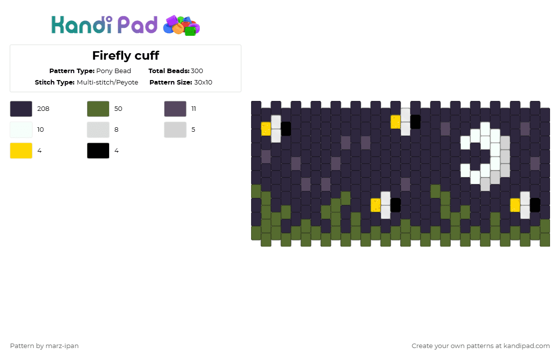 Firefly cuff Pony Bead Pattern - Kandi Pad | Kandi Patterns, Fuse Bead ...