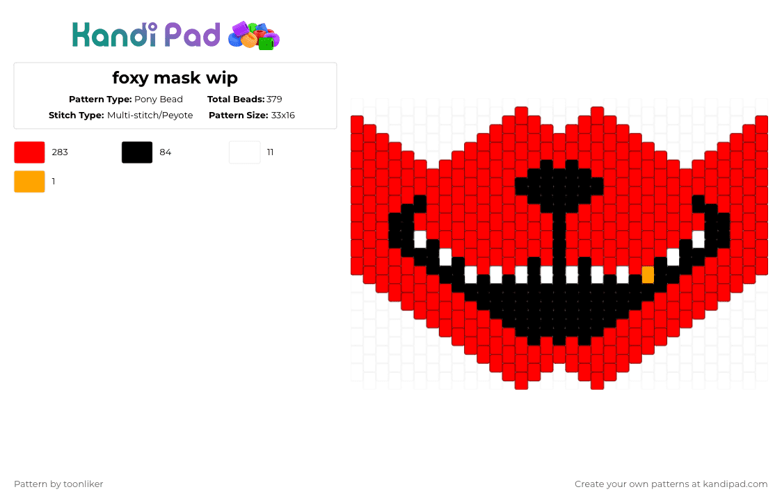 Foxy mask wip Pony Bead Pattern - Kandi Pad | Kandi Patterns, Fuse Bead ...