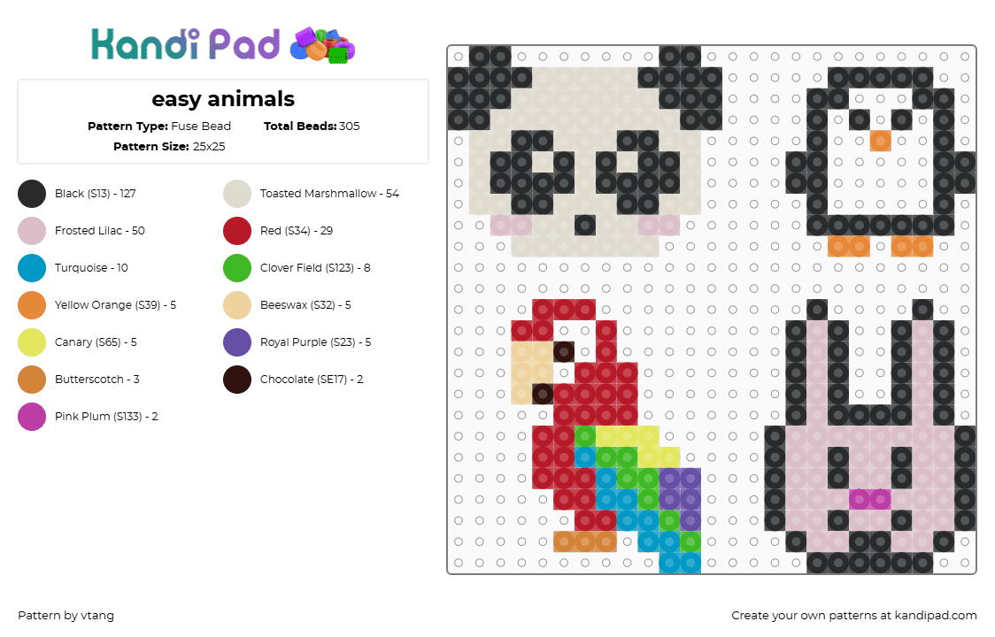Easy animals Fuse Bead Pattern - Kandi Pad | Kandi Patterns, Fuse Bead ...