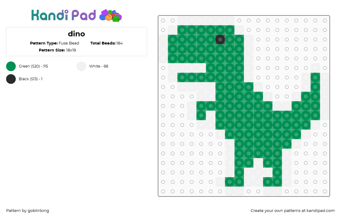 Dino Fuse Bead Pattern - Kandi Pad | Kandi Patterns, Fuse Bead Patterns ...