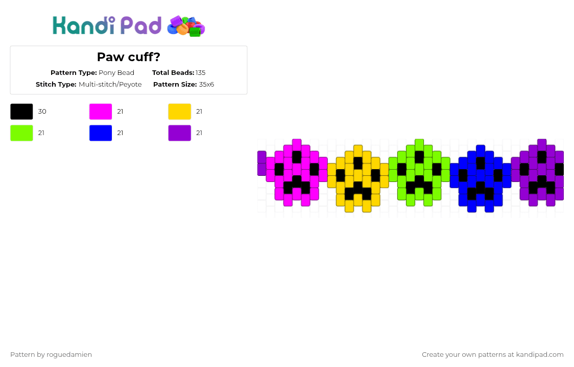 Paw cuff? Pony Bead Pattern - Kandi Pad | Kandi Patterns, Fuse Bead ...