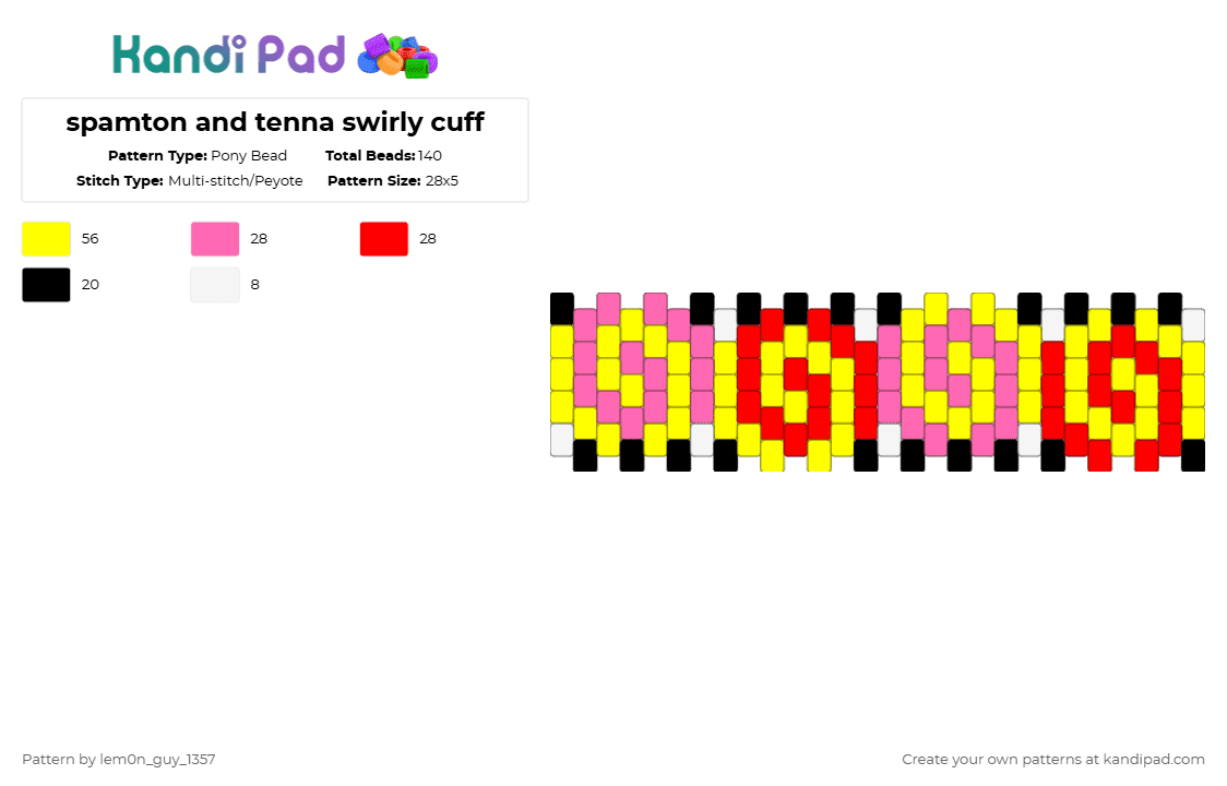 Spamton and tenna swirly cuff Pony Bead Pattern - Kandi Pad | Kandi ...