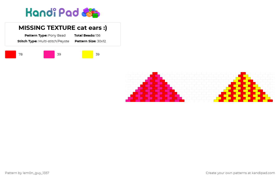 MISSING TEXTURE cat ears :) Pony Bead Pattern - Kandi Pad | Kandi ...