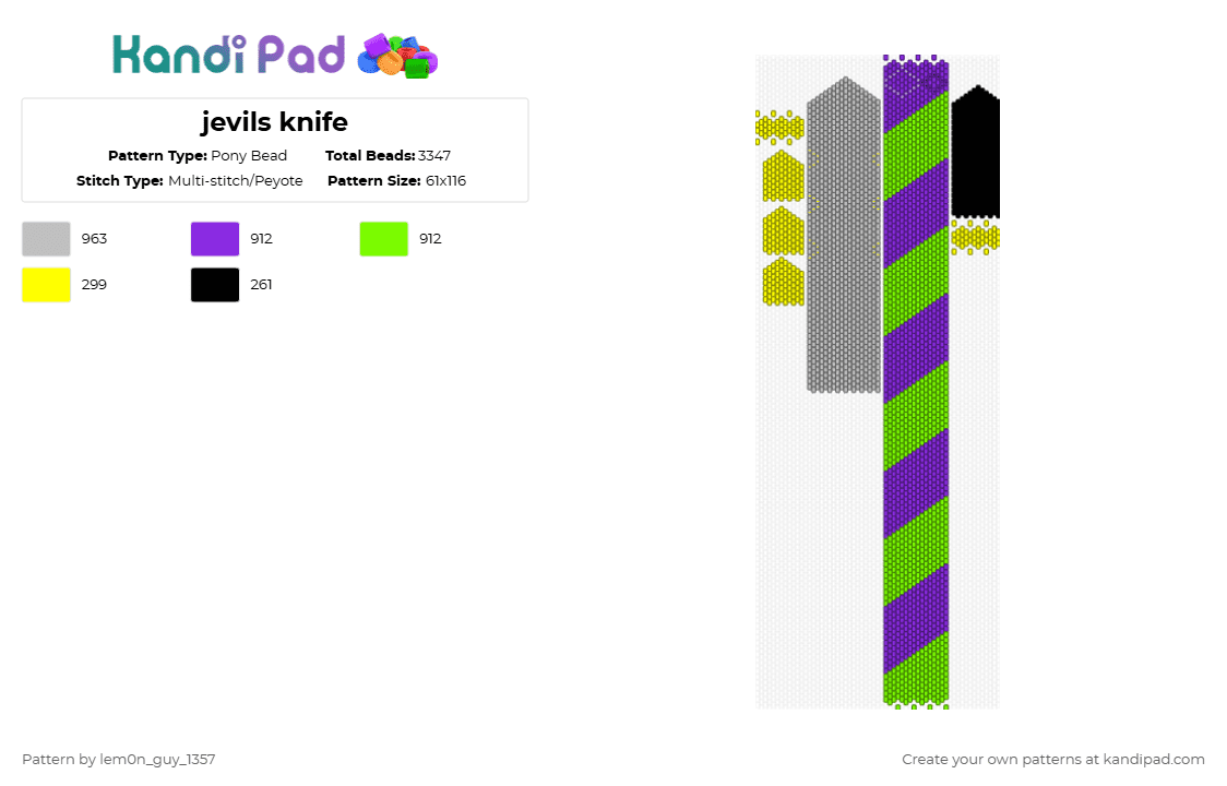 Jevils knife Pony Bead Pattern - Kandi Pad | Kandi Patterns, Fuse Bead ...