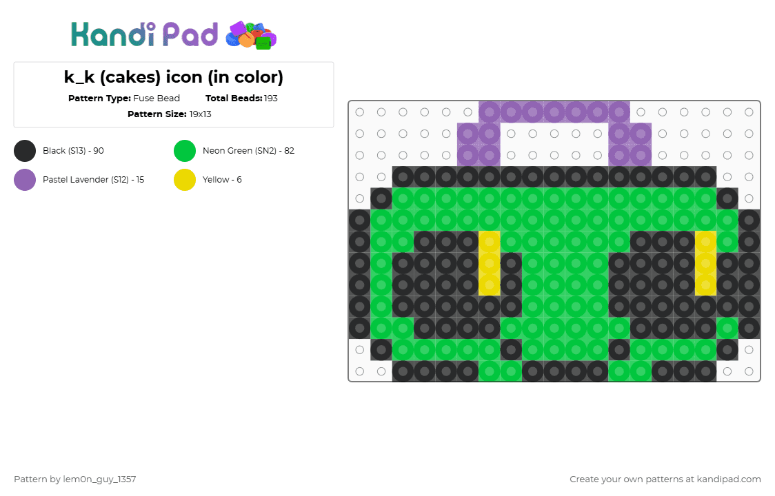 K_k (cakes) icon (in color) Fuse Bead Pattern - Kandi Pad | Kandi ...