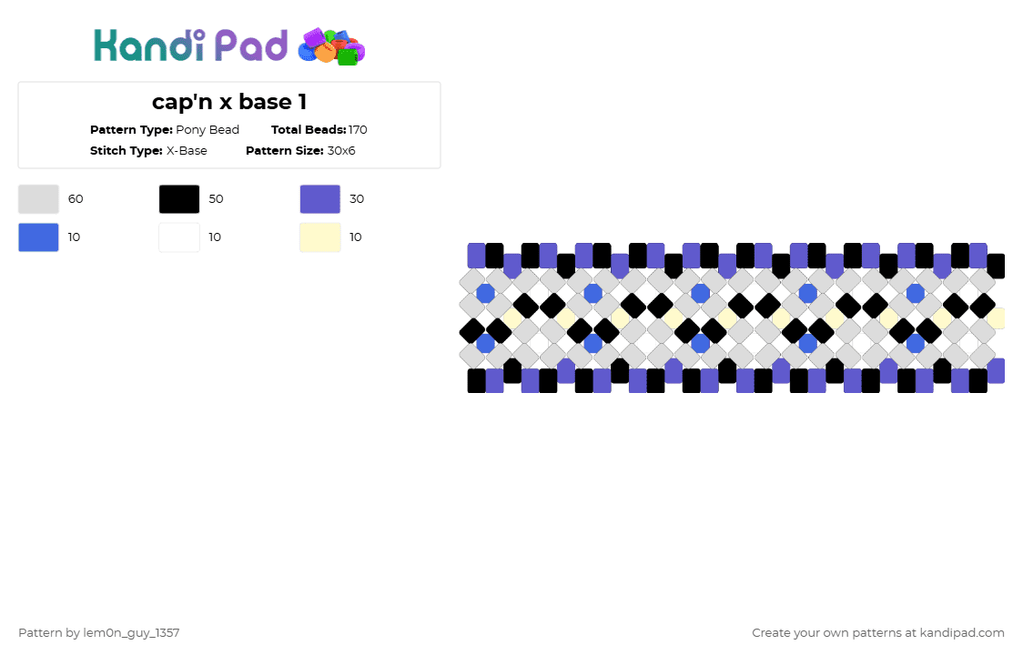 Cap'n x base 1 Pony Bead Pattern - Kandi Pad | Kandi Patterns, Fuse ...