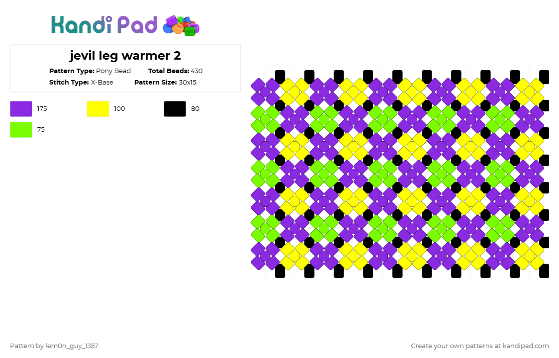 Jevil leg warmer 2 Pony Bead Pattern - Kandi Pad | Kandi Patterns, Fuse ...