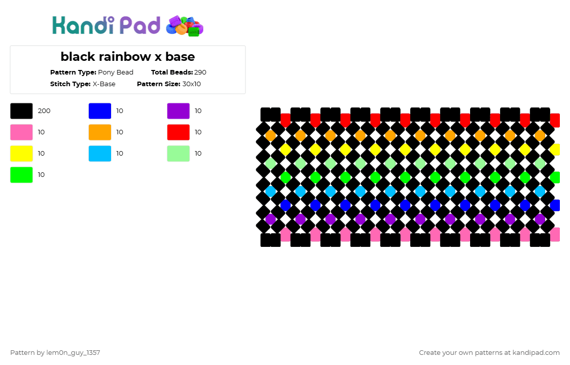 Black rainbow x base Pony Bead Pattern - Kandi Pad | Kandi Patterns ...