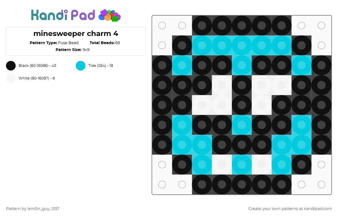 Minesweeper charm 4 Fuse Bead Pattern - Kandi Pad | Kandi Patterns ...