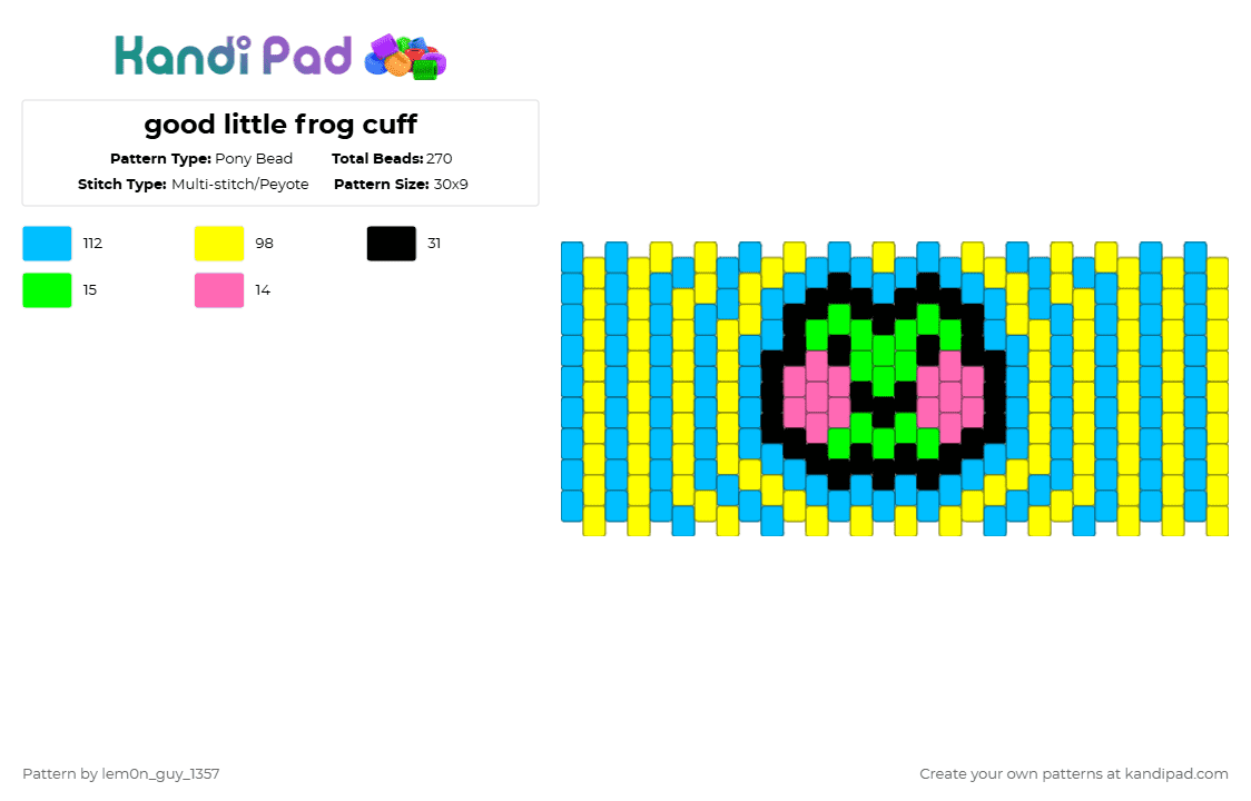 Good little frog cuff Pony Bead Pattern - Kandi Pad | Kandi Patterns ...