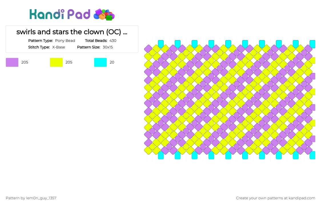 Swirls and stars the clown (OC) leg warmer Pony Bead Pattern - Kandi ...