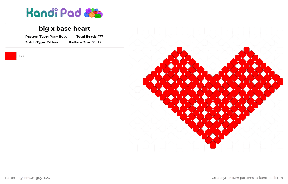 Big x base heart Pony Bead Pattern - Kandi Pad | Kandi Patterns, Fuse ...
