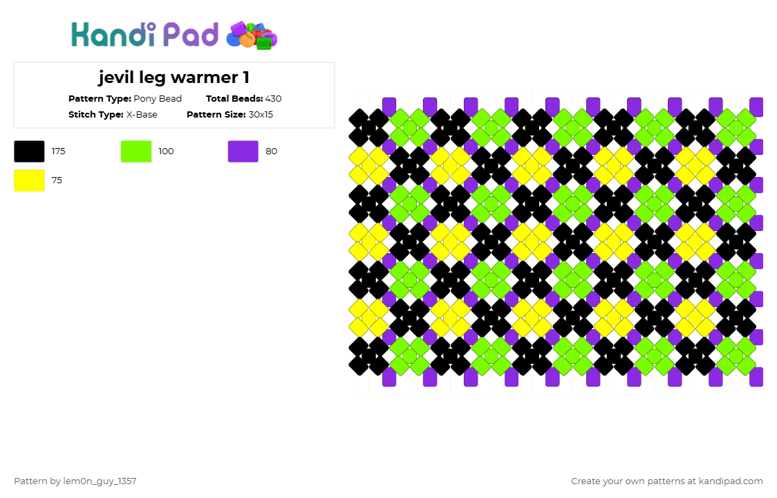 Jevil leg warmer 1 Pony Bead Pattern - Kandi Pad | Kandi Patterns, Fuse ...