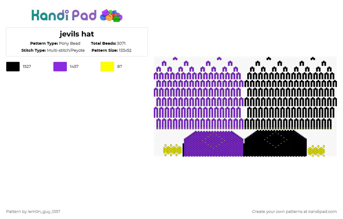 Jevils hat Pony Bead Pattern - Kandi Pad | Kandi Patterns, Fuse Bead ...