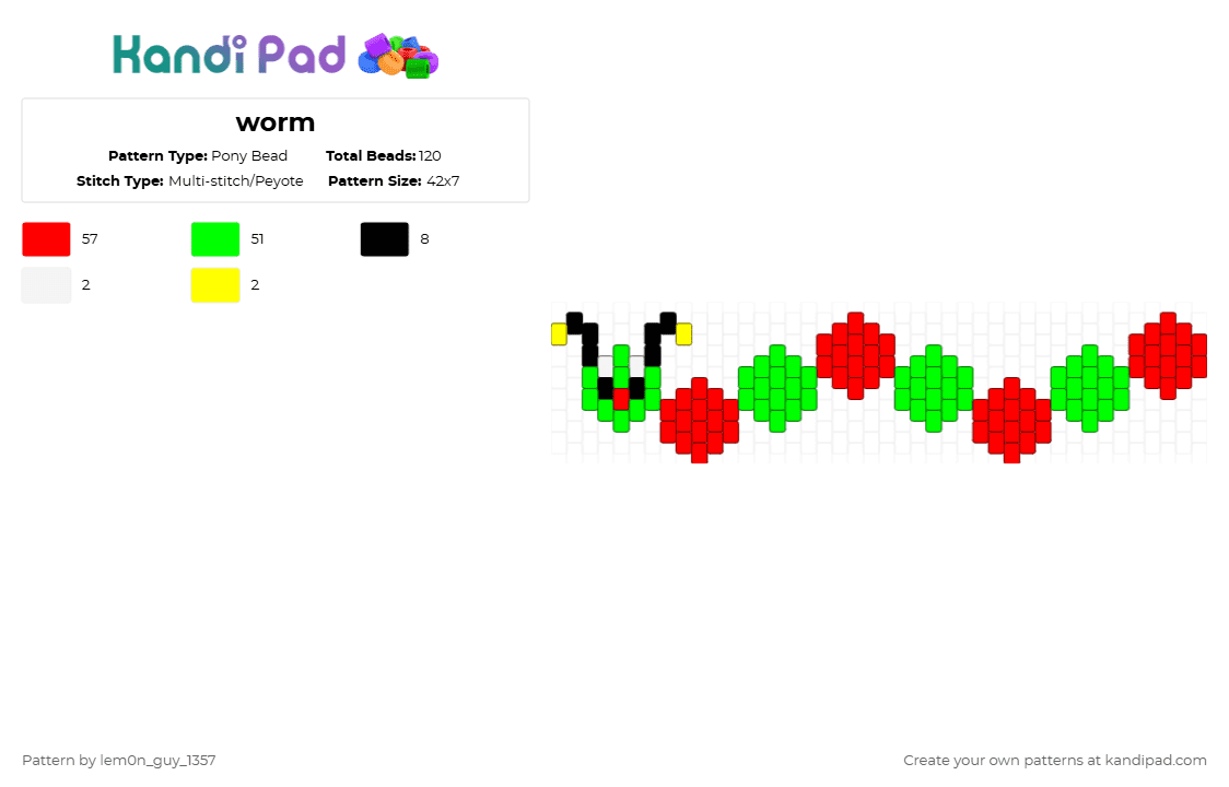 Worm Pony Bead Pattern - Kandi Pad | Kandi Patterns, Fuse Bead Patterns ...