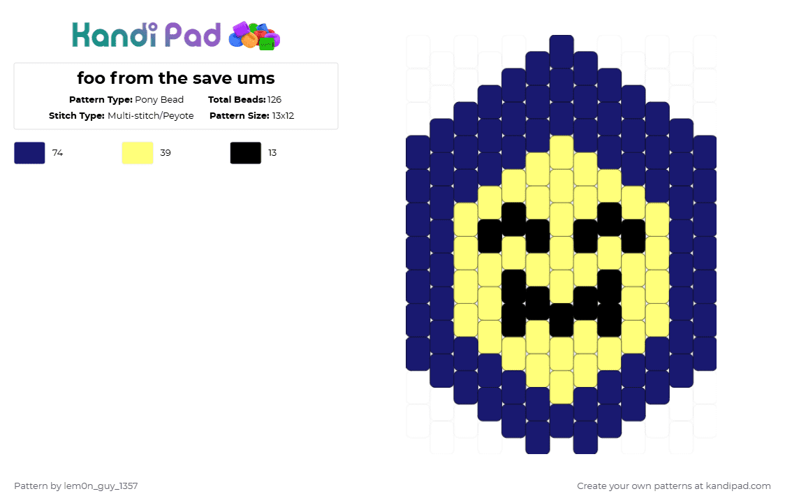 Foo from the save ums Pony Bead Pattern - Kandi Pad | Kandi Patterns ...
