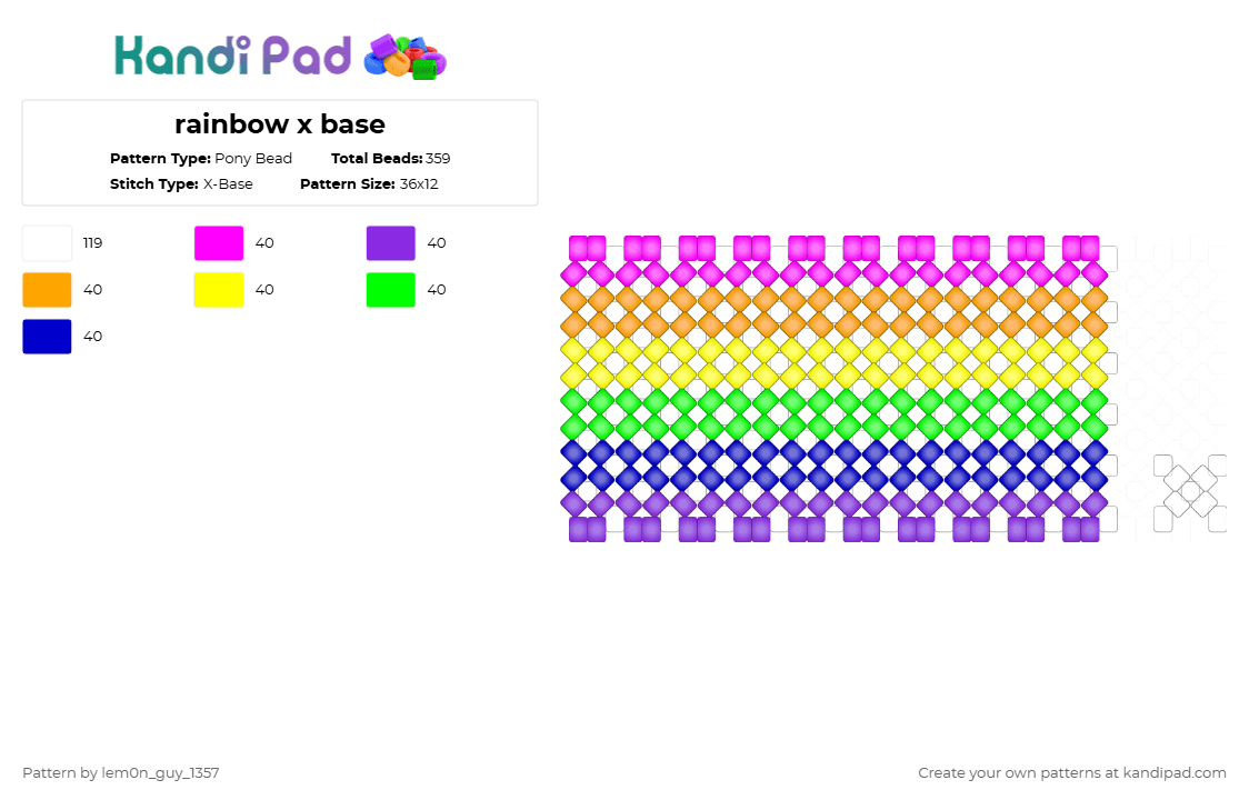Rainbow x base Pony Bead Pattern - Kandi Pad | Kandi Patterns, Fuse ...