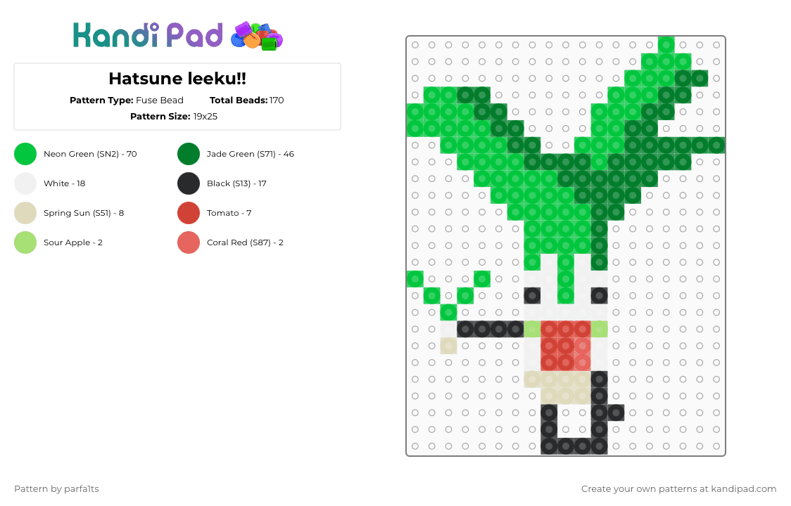 Hatsune leeku!! Fuse Bead Pattern - Kandi Pad | Kandi Patterns, Fuse ...