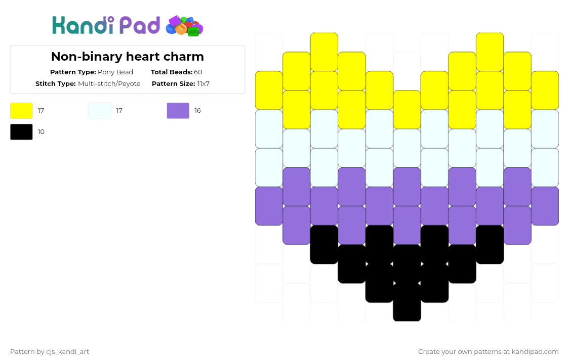 Non-binary heart charm Pony Bead Pattern - Kandi Pad | Kandi Patterns ...