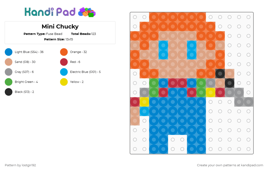 Mini Chucky Fuse Bead Pattern - Kandi Pad | Kandi Patterns, Fuse Bead ...
