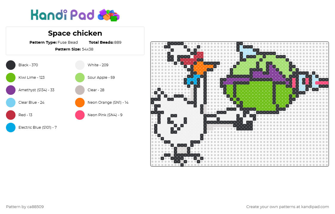 Space chicken Fuse Bead Pattern - Kandi Pad | Kandi Patterns, Fuse Bead ...