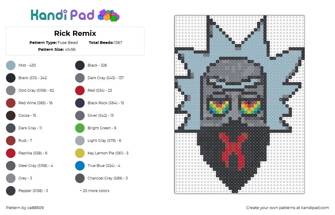 Rick Remix Fuse Bead Pattern - Kandi Pad | Kandi Patterns, Fuse Bead ...