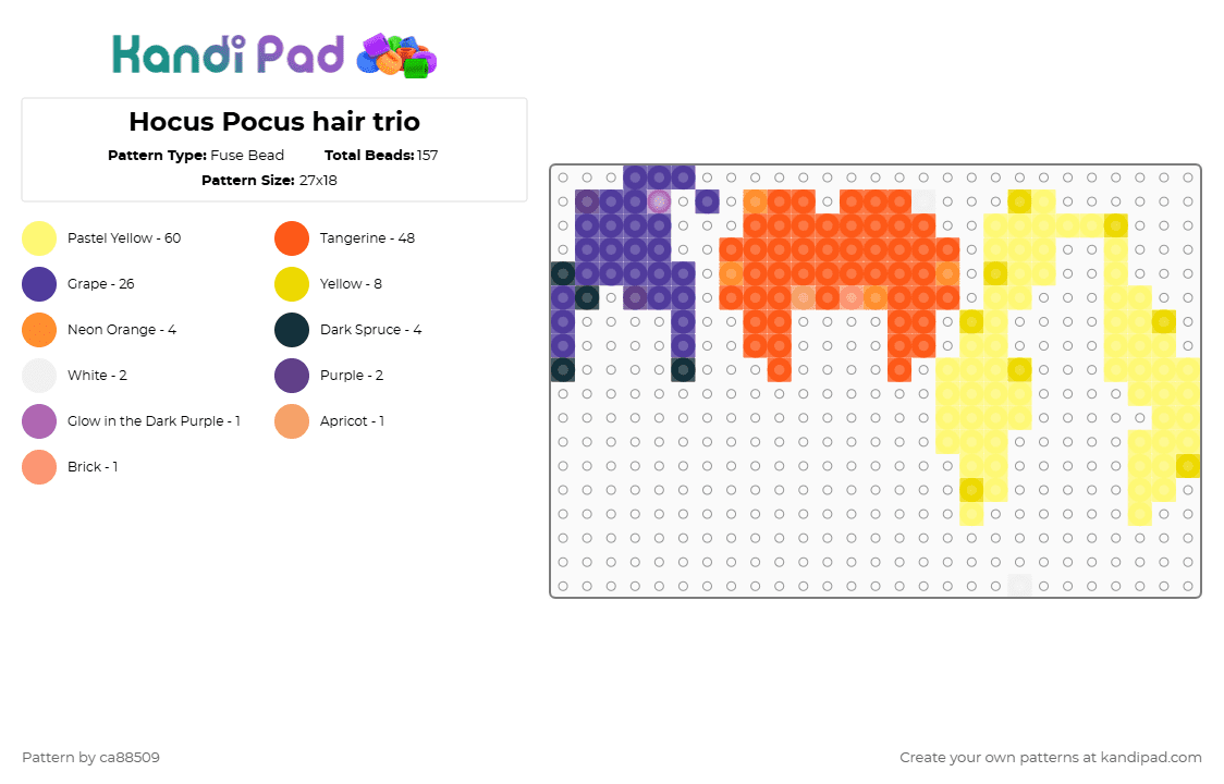 Hocus Pocus hair trio Fuse Bead Pattern - Kandi Pad | Kandi Patterns ...