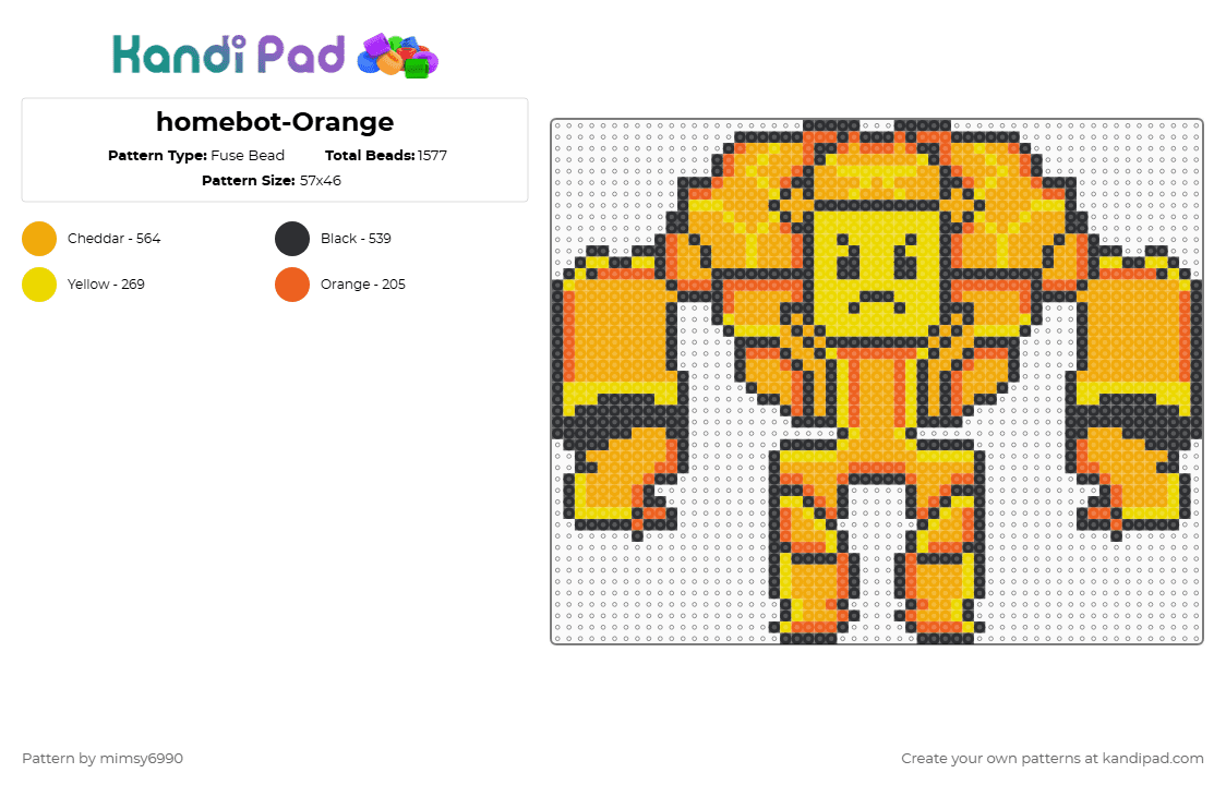Homebot-Orange Fuse Bead Pattern - Kandi Pad | Kandi Patterns, Fuse ...