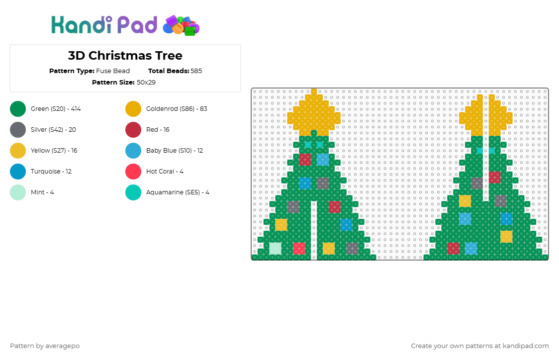 3D Christmas Tree Fuse Bead Pattern - Kandi Pad | Kandi Patterns, Fuse ...