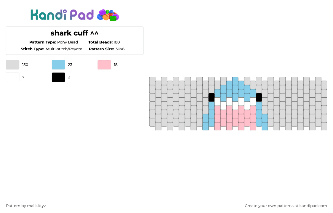 Shark cuff ^^ Pony Bead Pattern - Kandi Pad | Kandi Patterns, Fuse Bead ...