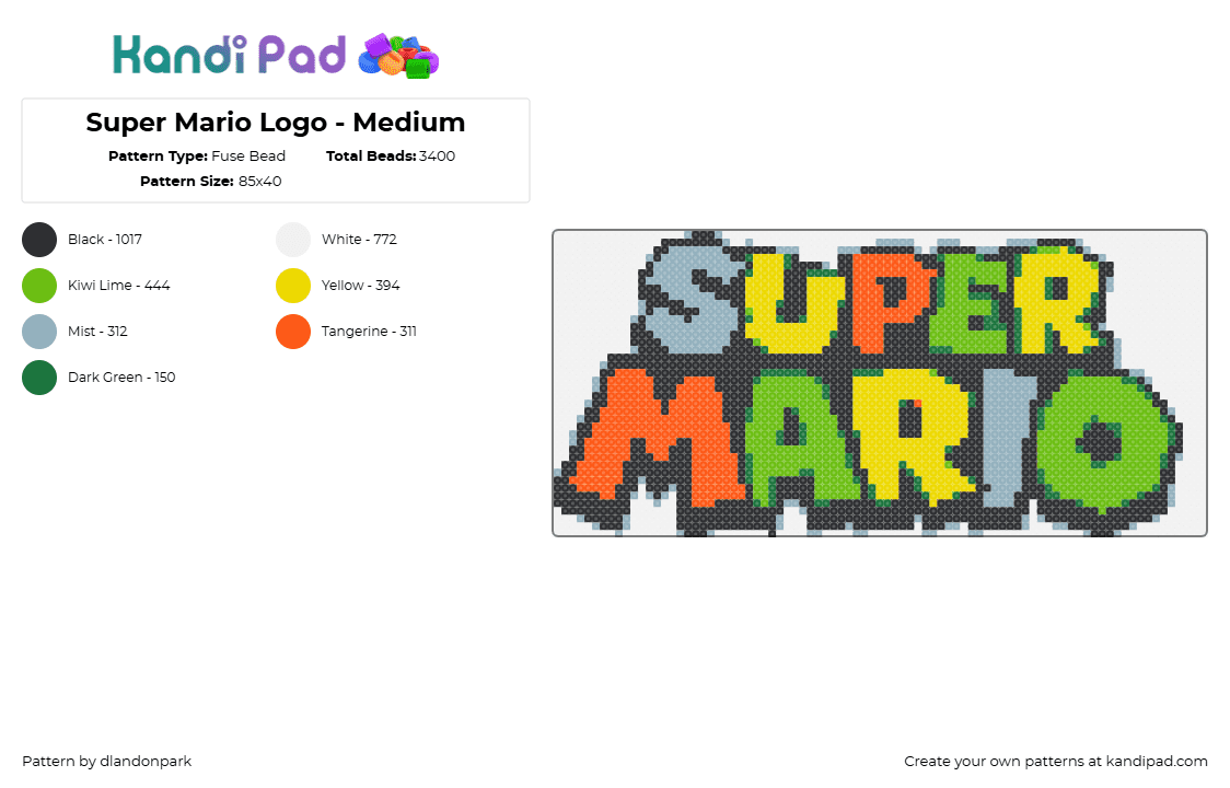 Super Mario Logo - Medium Fuse Bead Pattern - Kandi Pad | Kandi ...