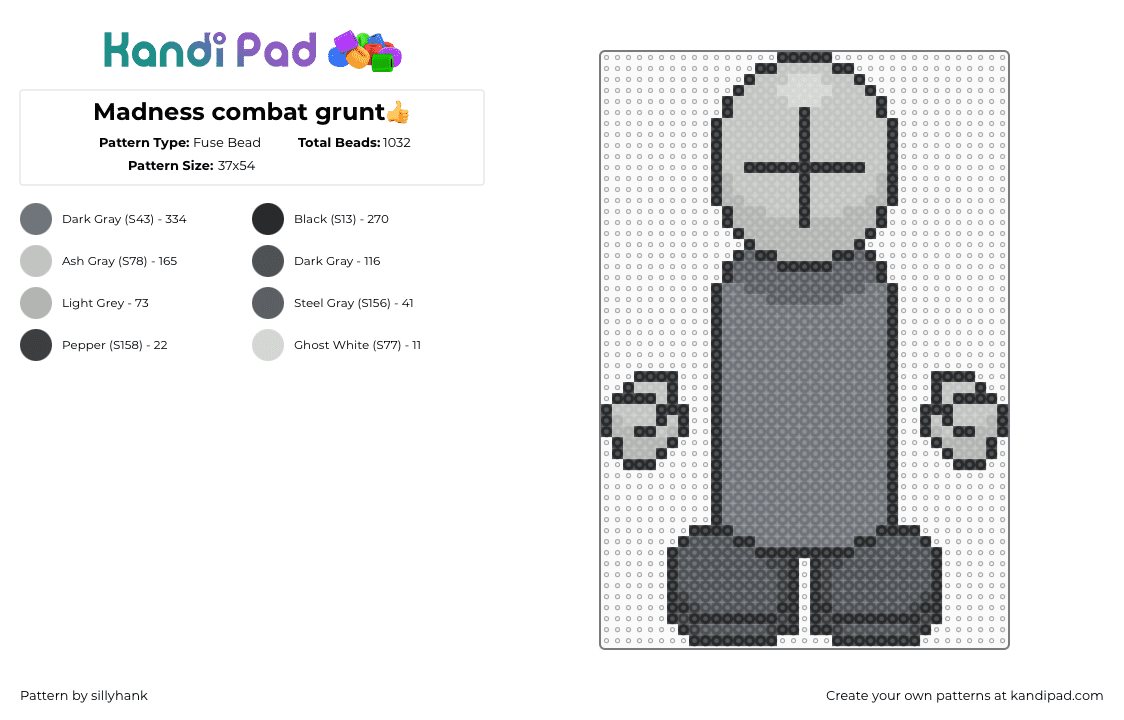 Madness combat grunt👍 Fuse Bead Pattern - Kandi Pad | Kandi Patterns ...