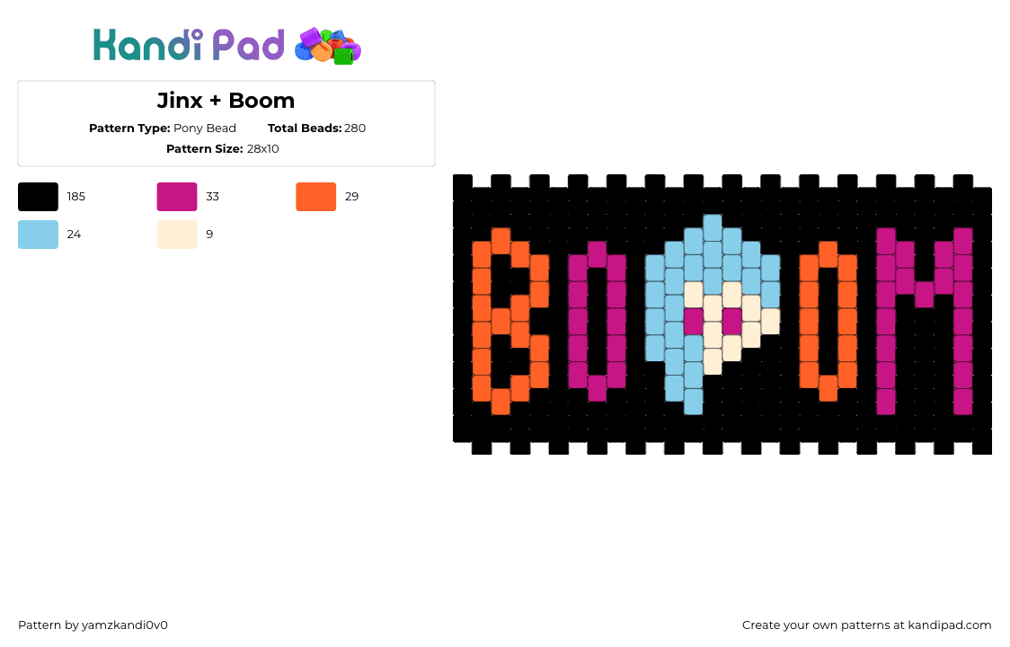Jinx + Boom Pony Bead Pattern - Kandi Pad | Kandi Patterns, Fuse Bead ...